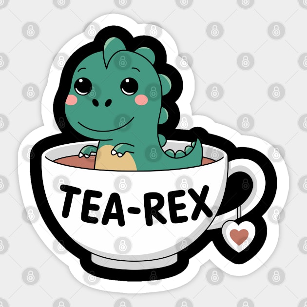 Tea-Rex Cute T-Rex Dinosaur Kawaii Funny Dino Pun - Tea Rex - Sticker | TeePublic
